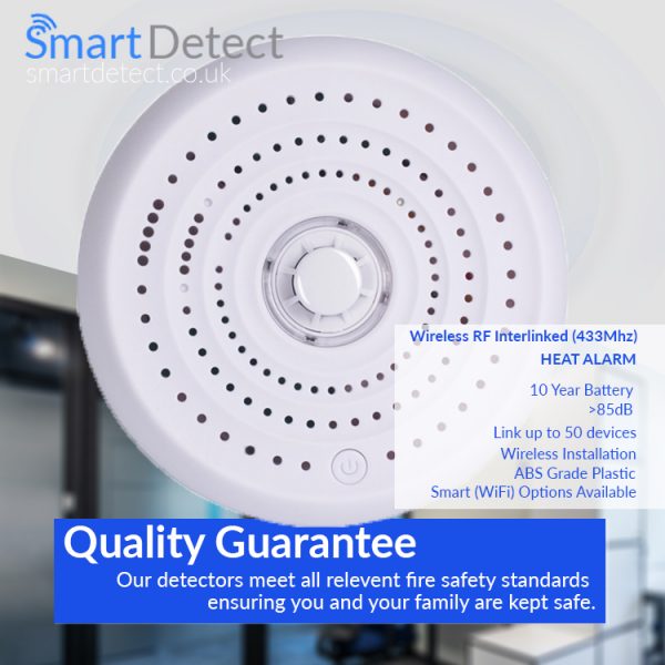 1 x Heat Detector – 10 Year Battery Wireless Interlinked BS5446 UK ...